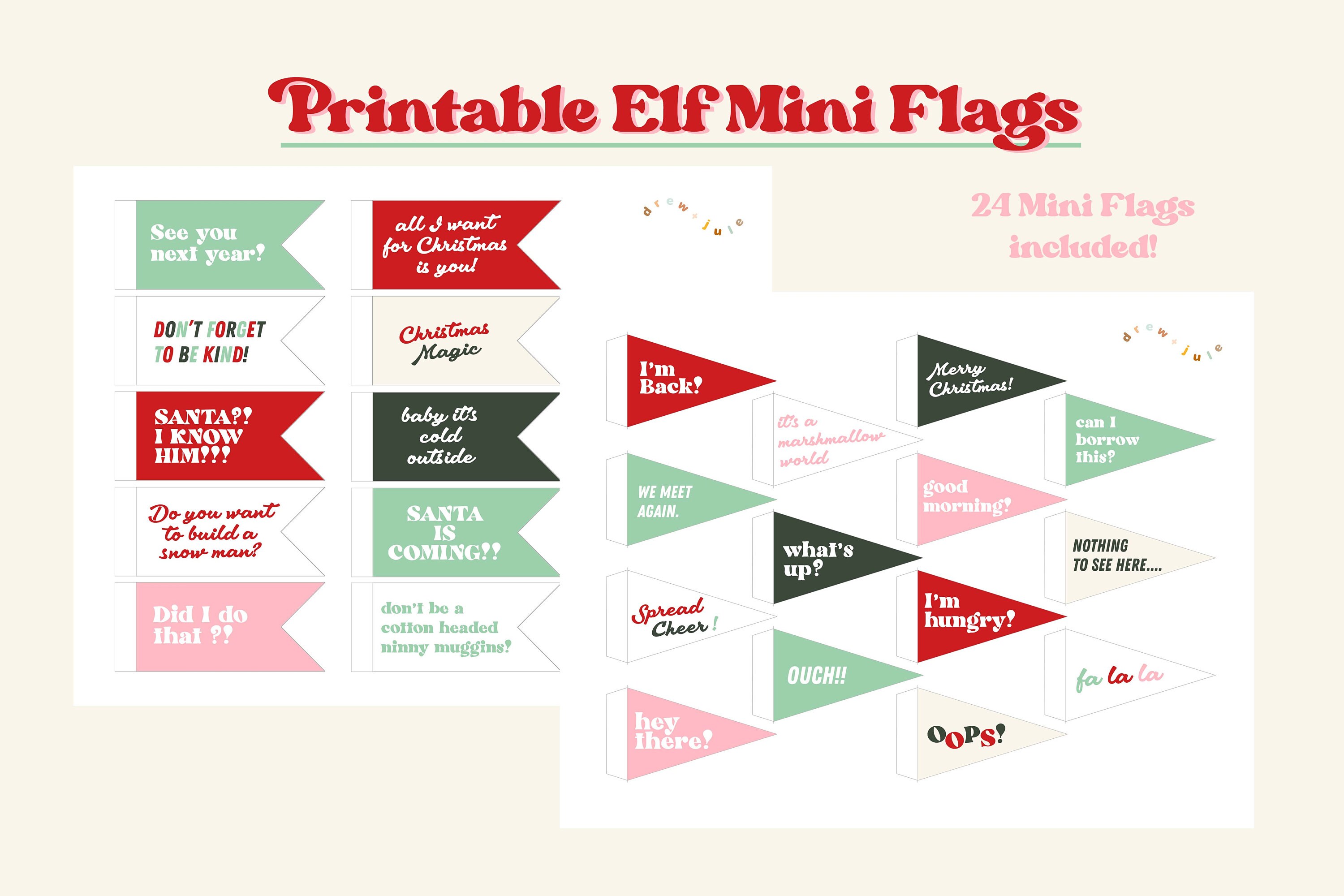 Printable Elf Mini Pennant Flags - 24 Pack / Christmas Holiday Props ...