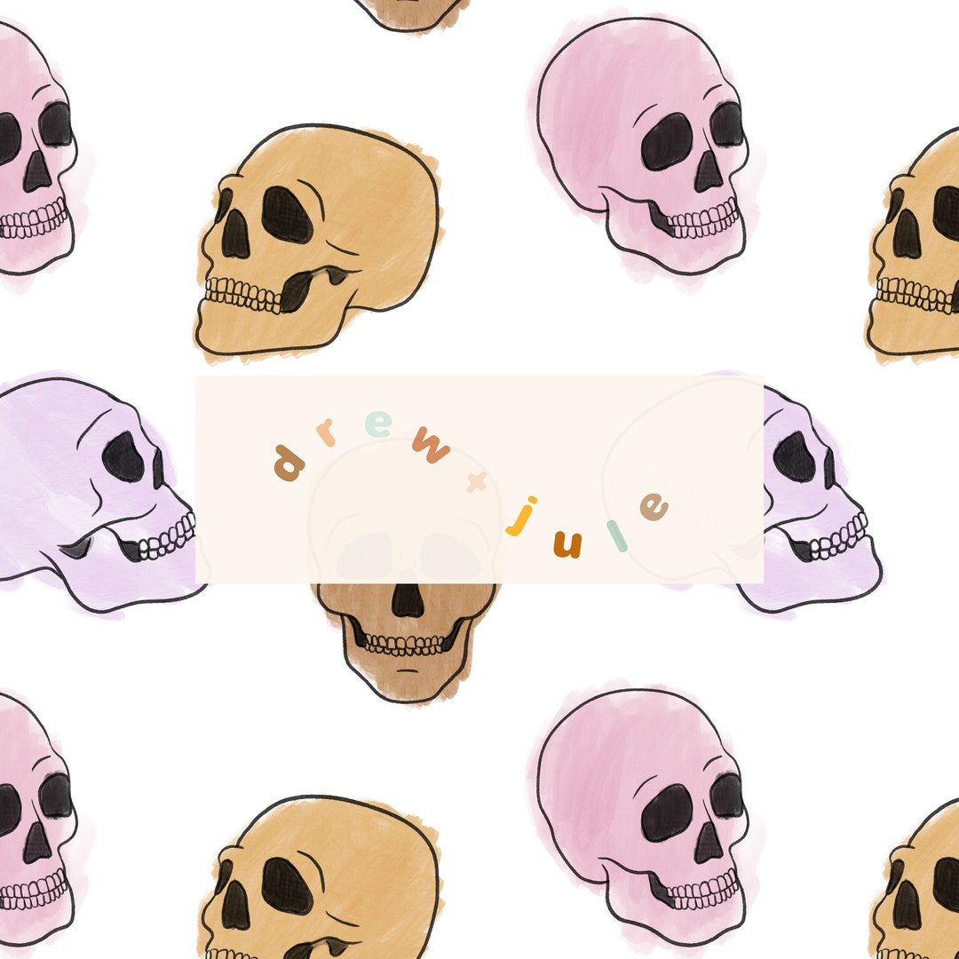 Watercolor Skulls / Seamless Pattern Digital Download / Retro Groovy ...