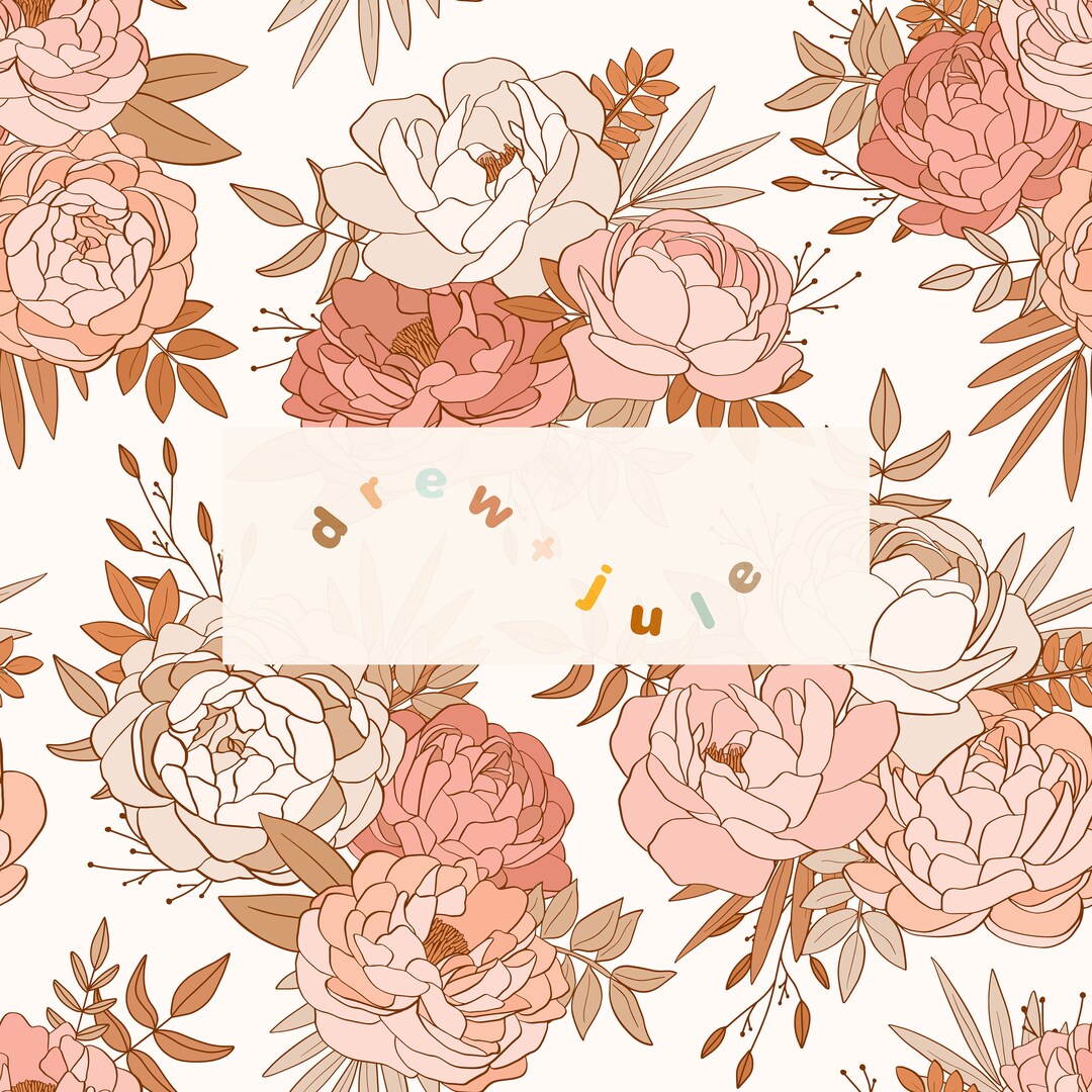 Peony Blooms / Seamless Pattern Digital Download / Retro Boho Vintage ...