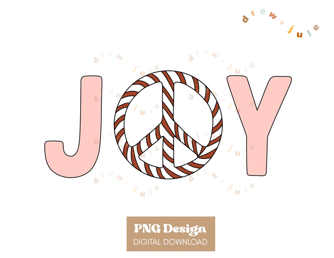 JOY Candy Cane Peace Sign- Pink / PNG Sublimation Digital Download ...