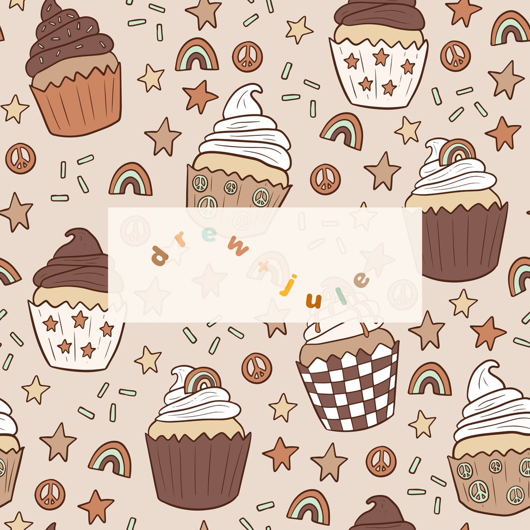 Cupcakes / Seamless Pattern Digital Download / Retro Birthday Groovy ...
