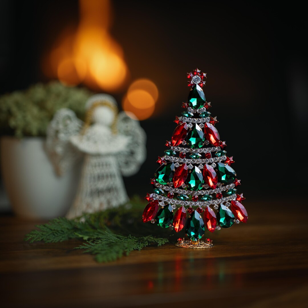 Meticulous Handcrafted Table Top Christmas Tree Decorated With Clear ...