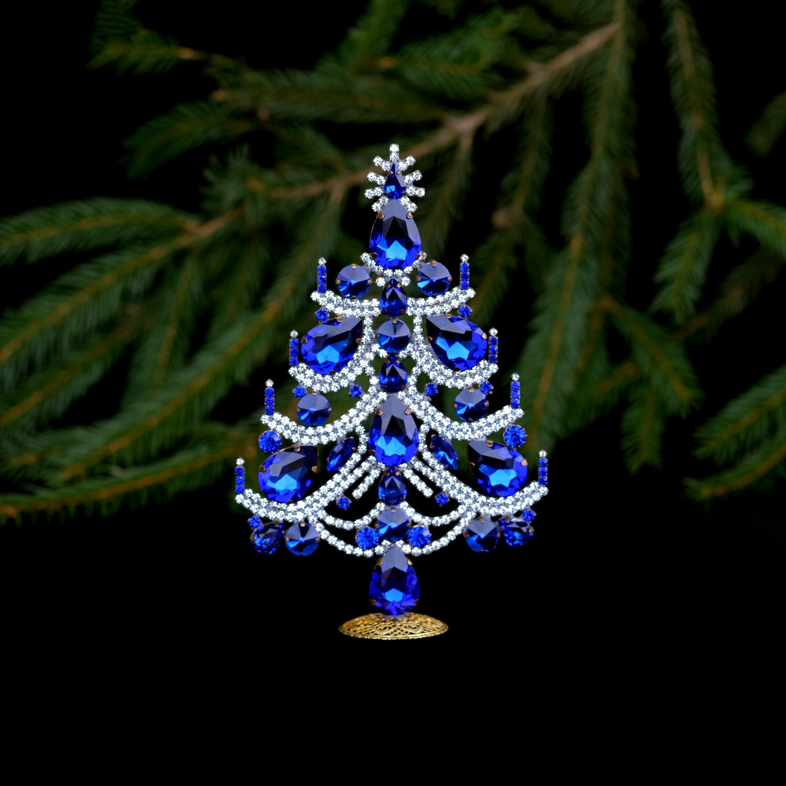 Charming Table Top Glass Xmas Tree, Handcrafted With Clear and Aqua ...