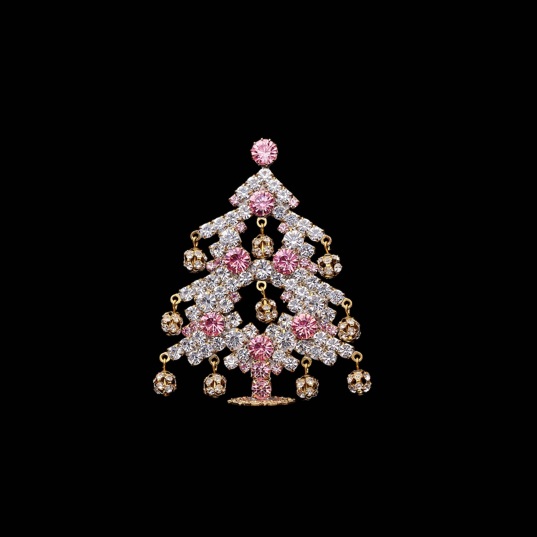 Dainty Dazzling Christmas Tree pink, Dazzling Christmas Tree Handcrafted With Pink Rhinestones ...