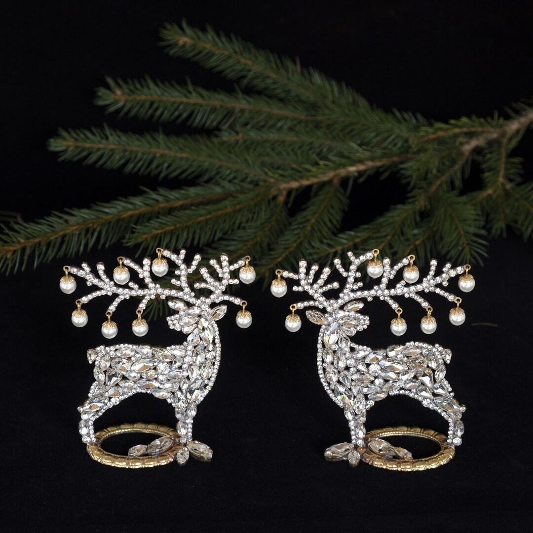 Christmas Reindeer Set (pearl), Czech Rhinestone Reindeer, Rhinestone ...