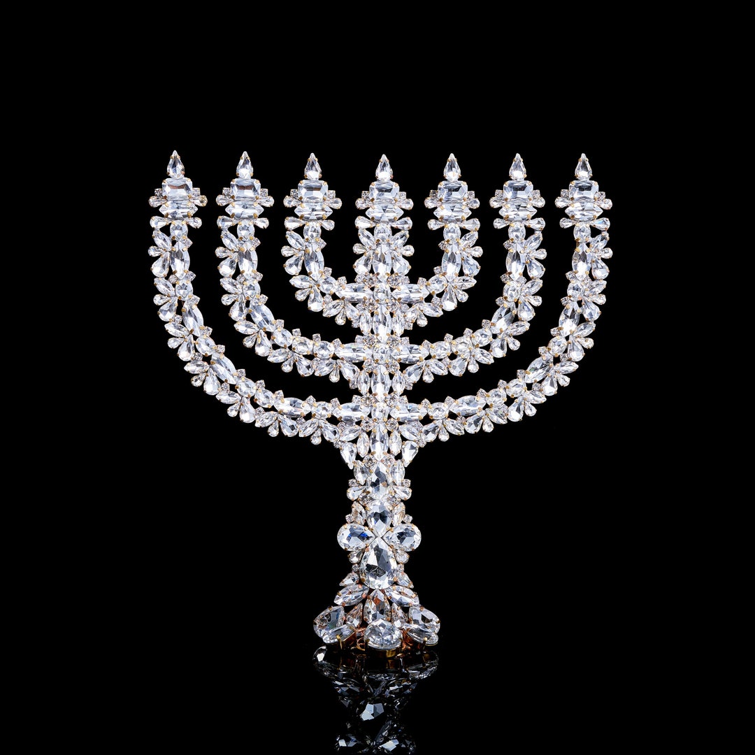Crystal Menorah: Czech Strass Bijoux, Seven Branch Hanukkah Candle ...