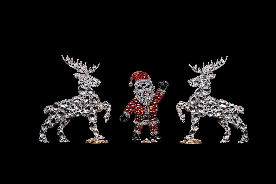 Rhinestone Santa and Reindeer Christmas Ornaments: Czech Crystal ...