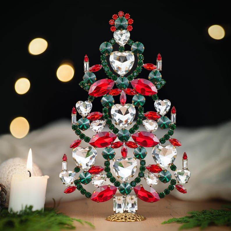 The Table Top Xmas Tree of Love Has Been Handcrafted With Clear,lt Siam ...