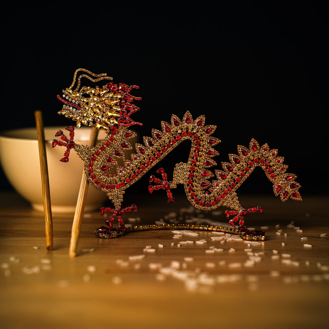 Red and Gold Chinese Dragon Figurine: Strass Crystal Jewelry - Etsy