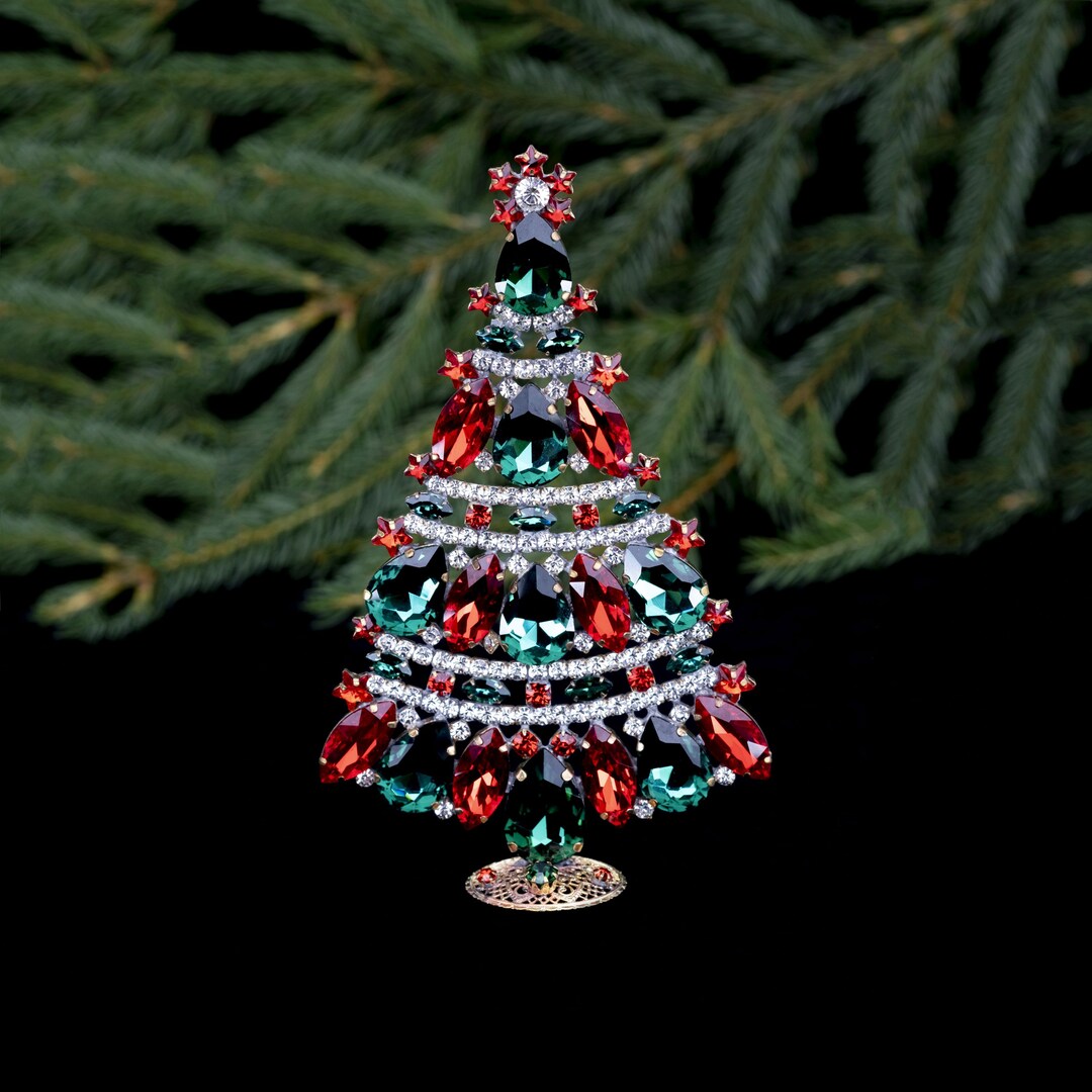 Meticulous Handcrafted Table Top Christmas Tree Decorated With Clear ...