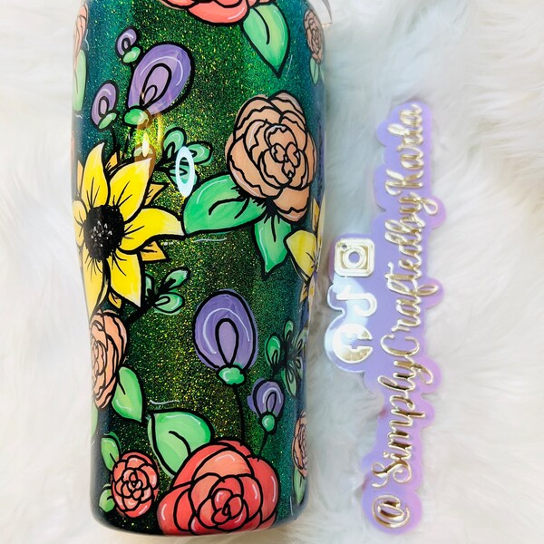 Hand Painted Floral Tumbler - Etsy