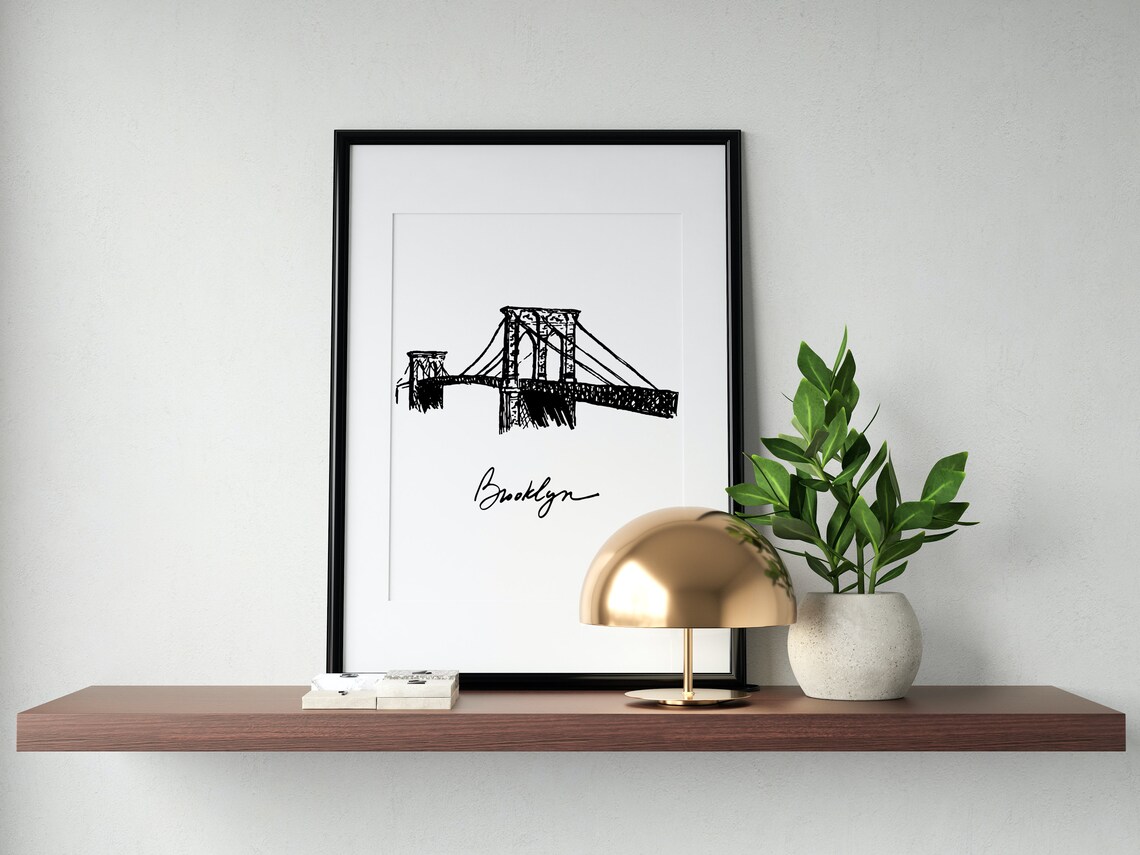 Brooklyn Bridge Sketch Art Print - Minimalisy Brooklyn Wall Art ...