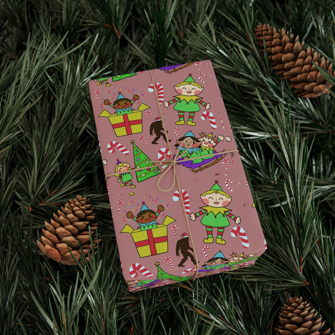 Red Wrapping Paper - Elf and Bigfoot Design - Etsy