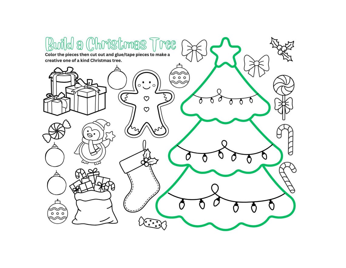 Build a Christmas Tree Activity Sheet | Holiday Craft for Kids | Color ...
