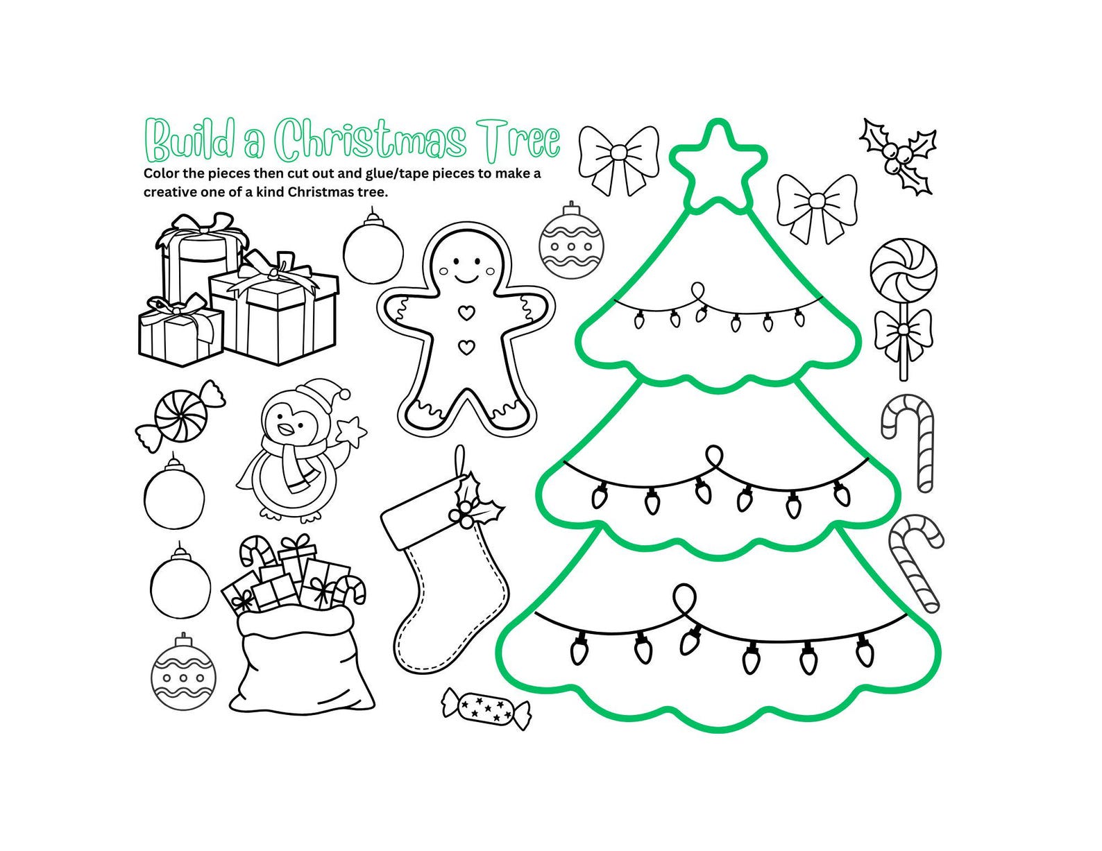 Build a Christmas Tree Activity Sheet | Holiday Craft for Kids | Color ...