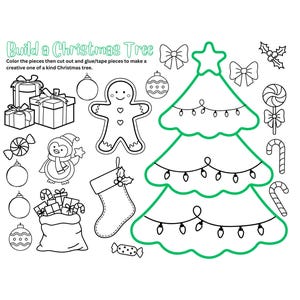 Build a Christmas Tree Activity Sheet | Holiday Craft for Kids | Color ...