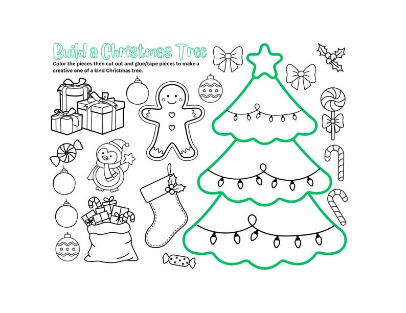 Build a Christmas Tree Activity Sheet | Holiday Craft for Kids | Color ...