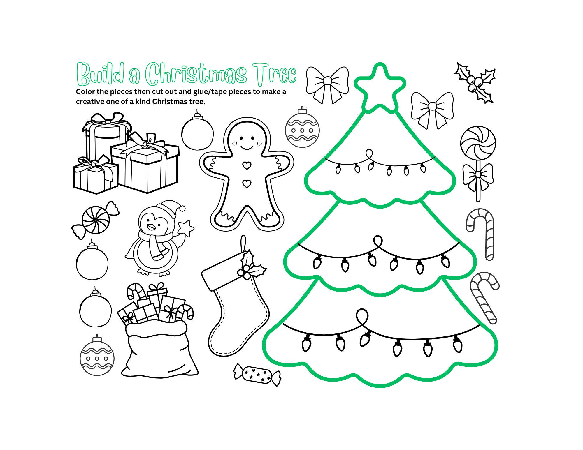 Build a Christmas Tree Activity Sheet | Holiday Craft for Kids | Color ...