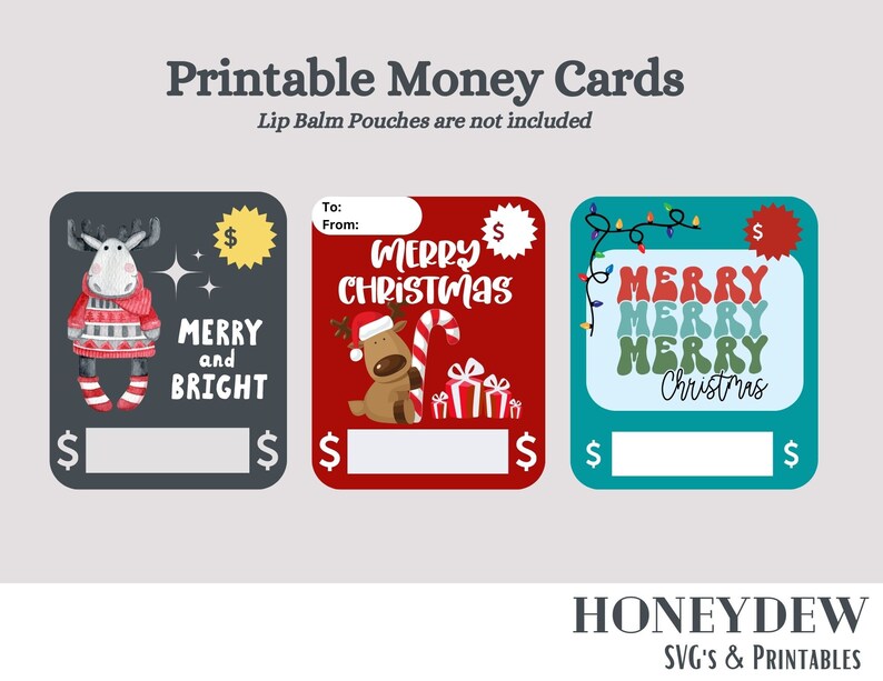 Christmas Printable Money Card Template Bundle, Holiday Lip Balm Pouch ...