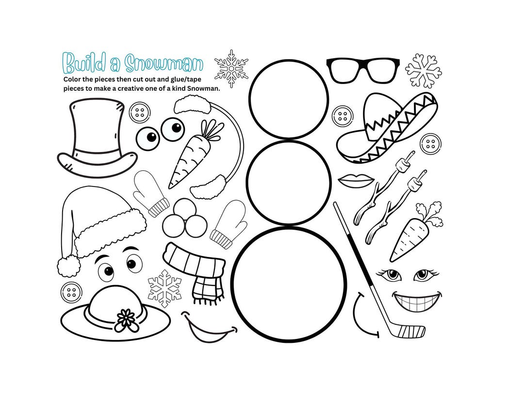 Build-a-snowman Printable Activity Sheet, Color Me Holiday Activity - Etsy