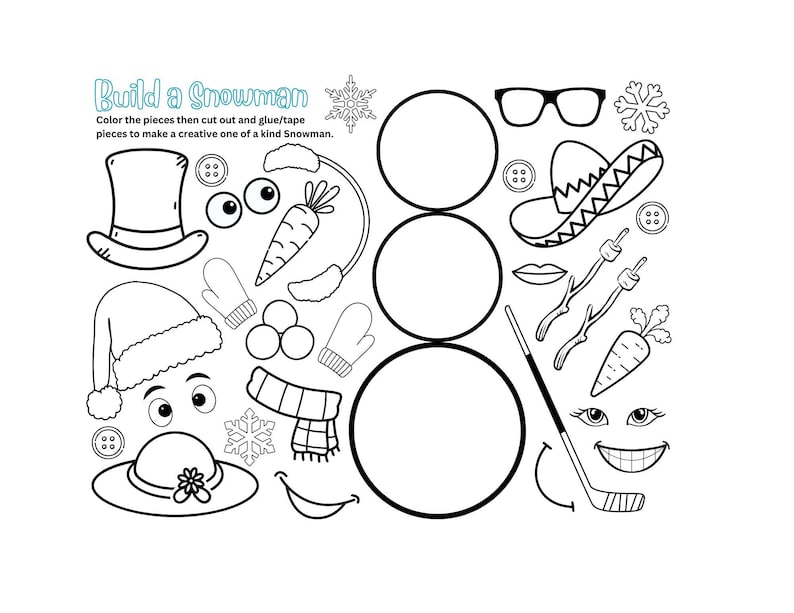 Build-a-snowman Printable Activity Sheet, Color Me Holiday Activity - Etsy