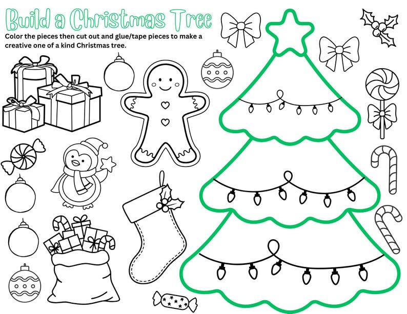 Build a Christmas Tree Activity Sheet | Holiday Craft for Kids | Color ...
