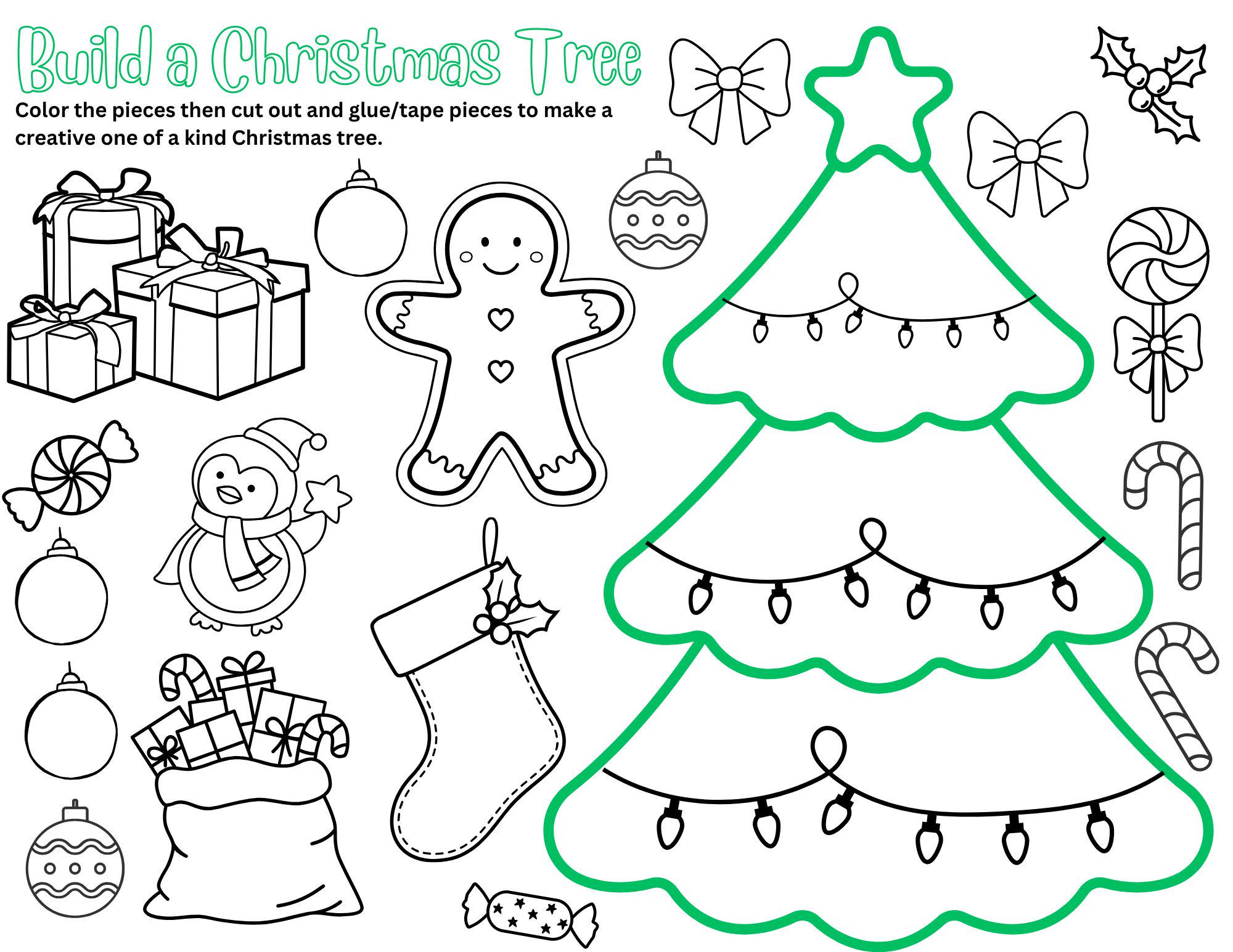 Build a Christmas Tree Activity Sheet | Holiday Craft for Kids | Color ...