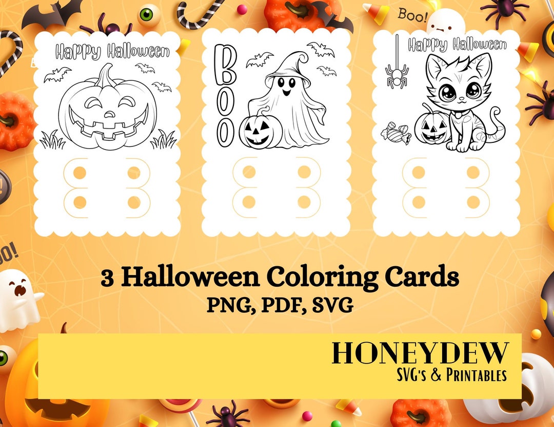 3 Printable Halloween Coloring Cards, Halloween Crayon Holder Bundle ...