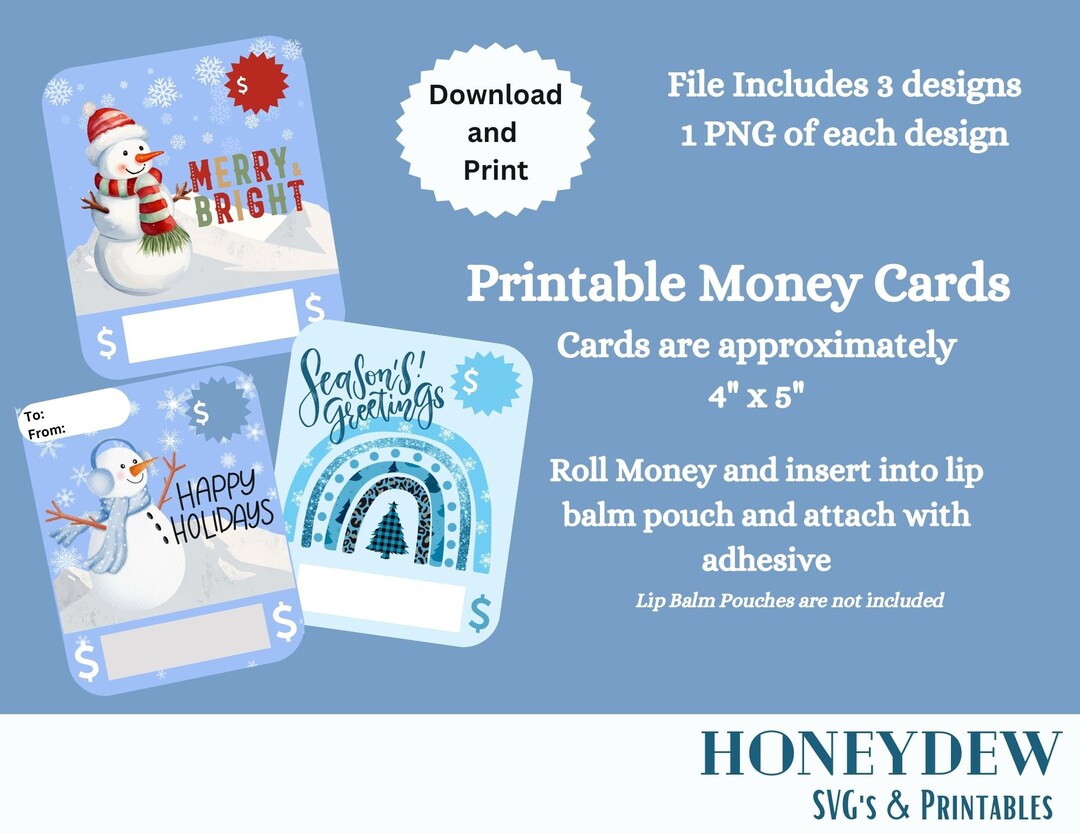 Printable Christmas Money Card Template Bundle Holiday Lip - Etsy