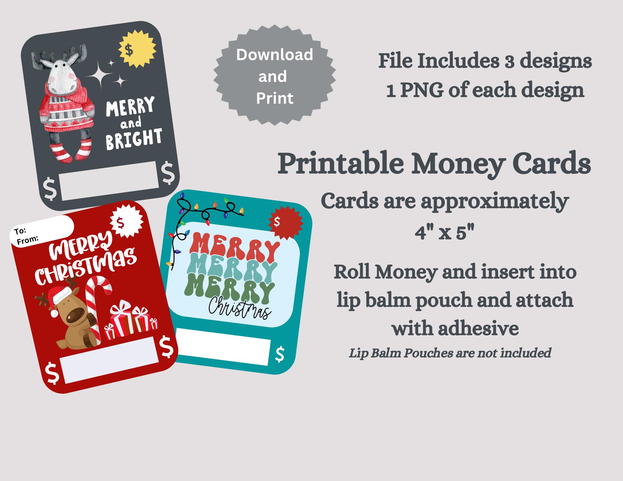 Christmas Printable Money Card Template Bundle, Holiday Lip Balm Pouch ...