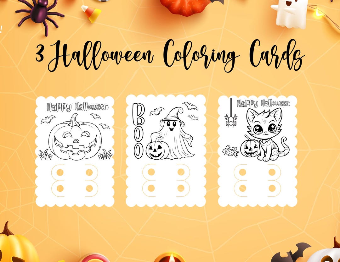 3 Printable Halloween Coloring Cards, Halloween Crayon Holder Bundle ...