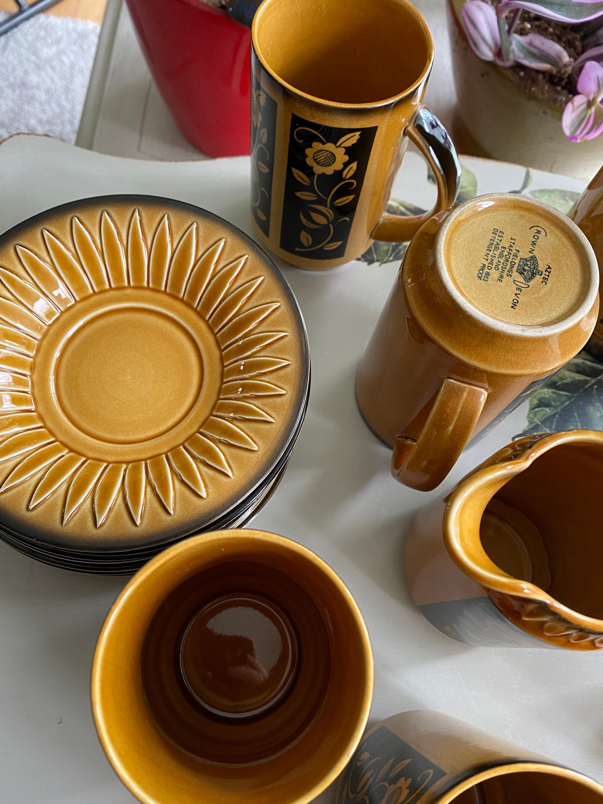 Devon Crown Fieldings, Aztec, Coffee Set, Sunflower MCM - Etsy