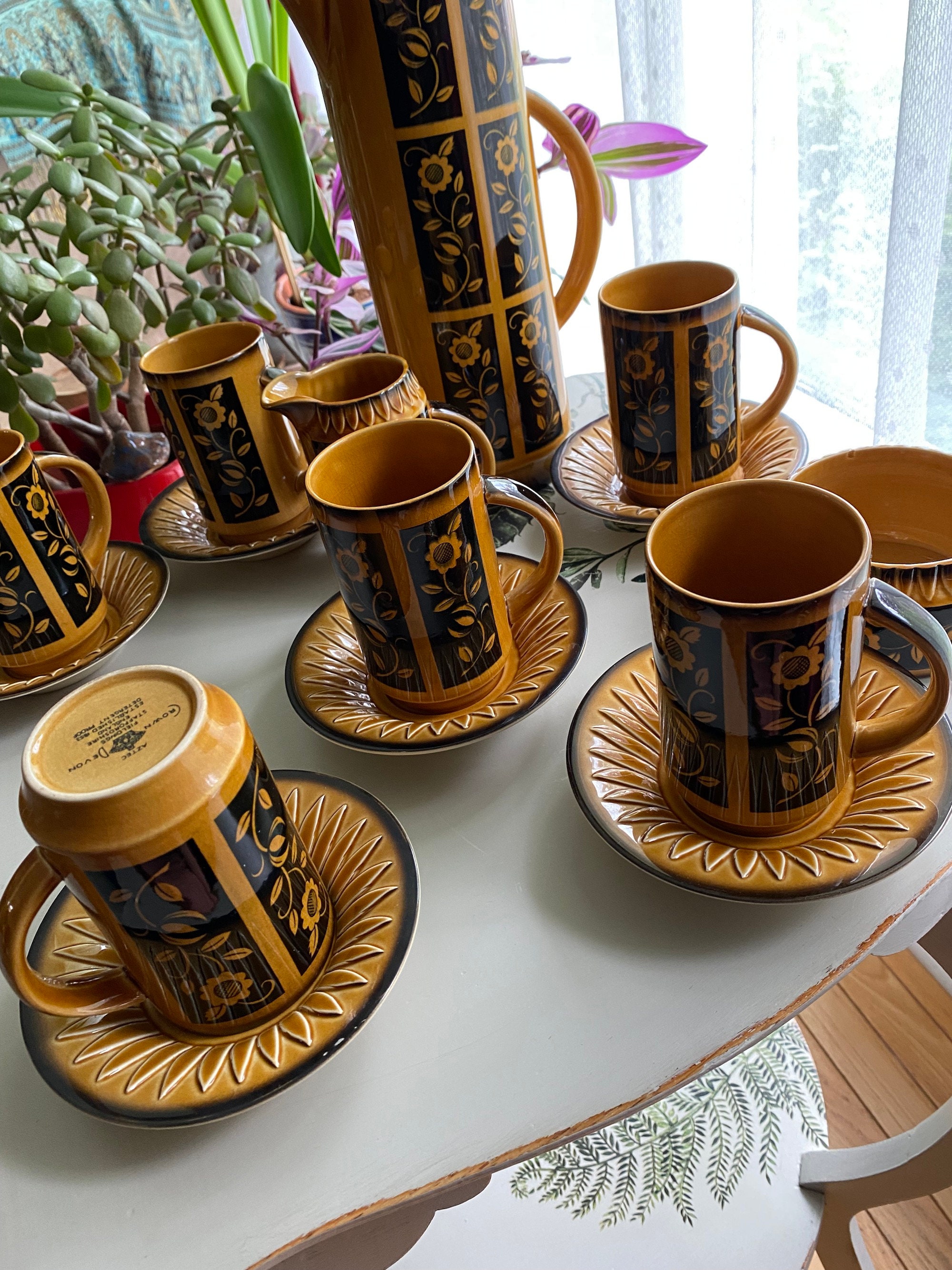 Devon Crown Fieldings, Aztec, Coffee Set, Sunflower MCM - Etsy