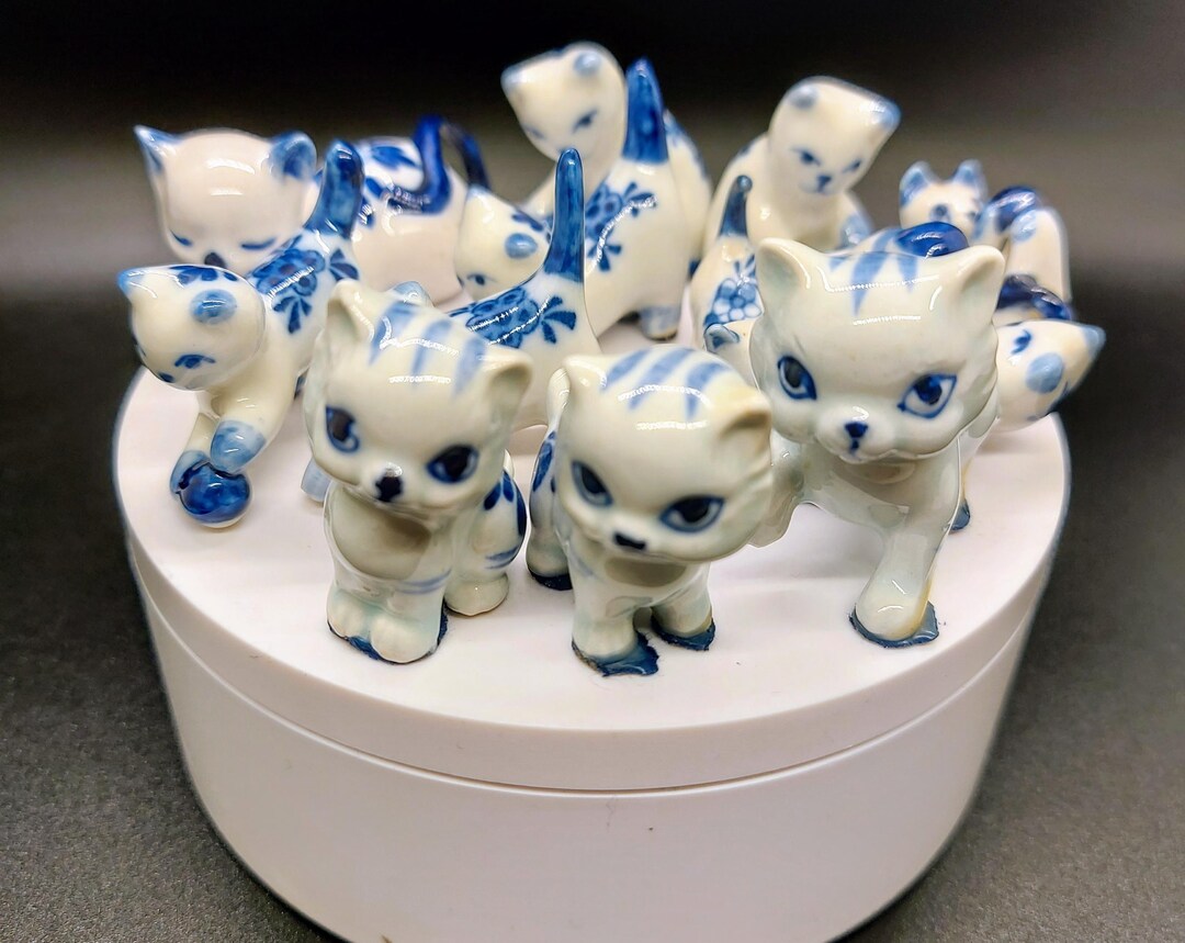 Vintage Delft Blue Porcelain Mini Cat Figurines, 12 in Total - Etsy