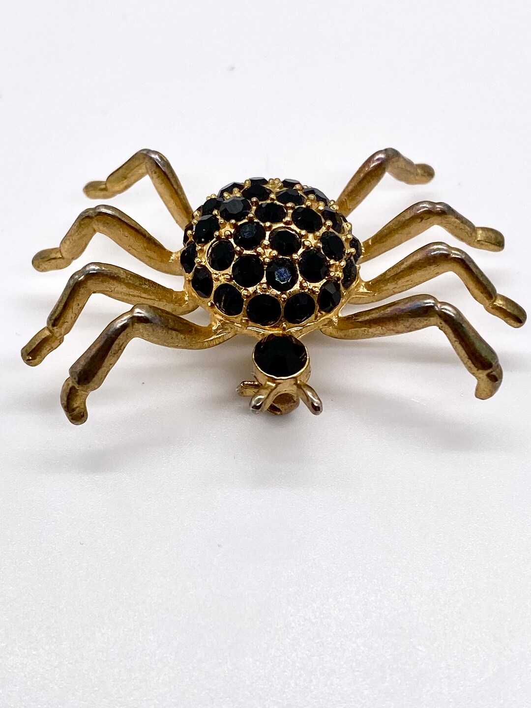 Vintage Spider Brooch With Black Rhinestones in Gold Tones, Vintage Zoo ...