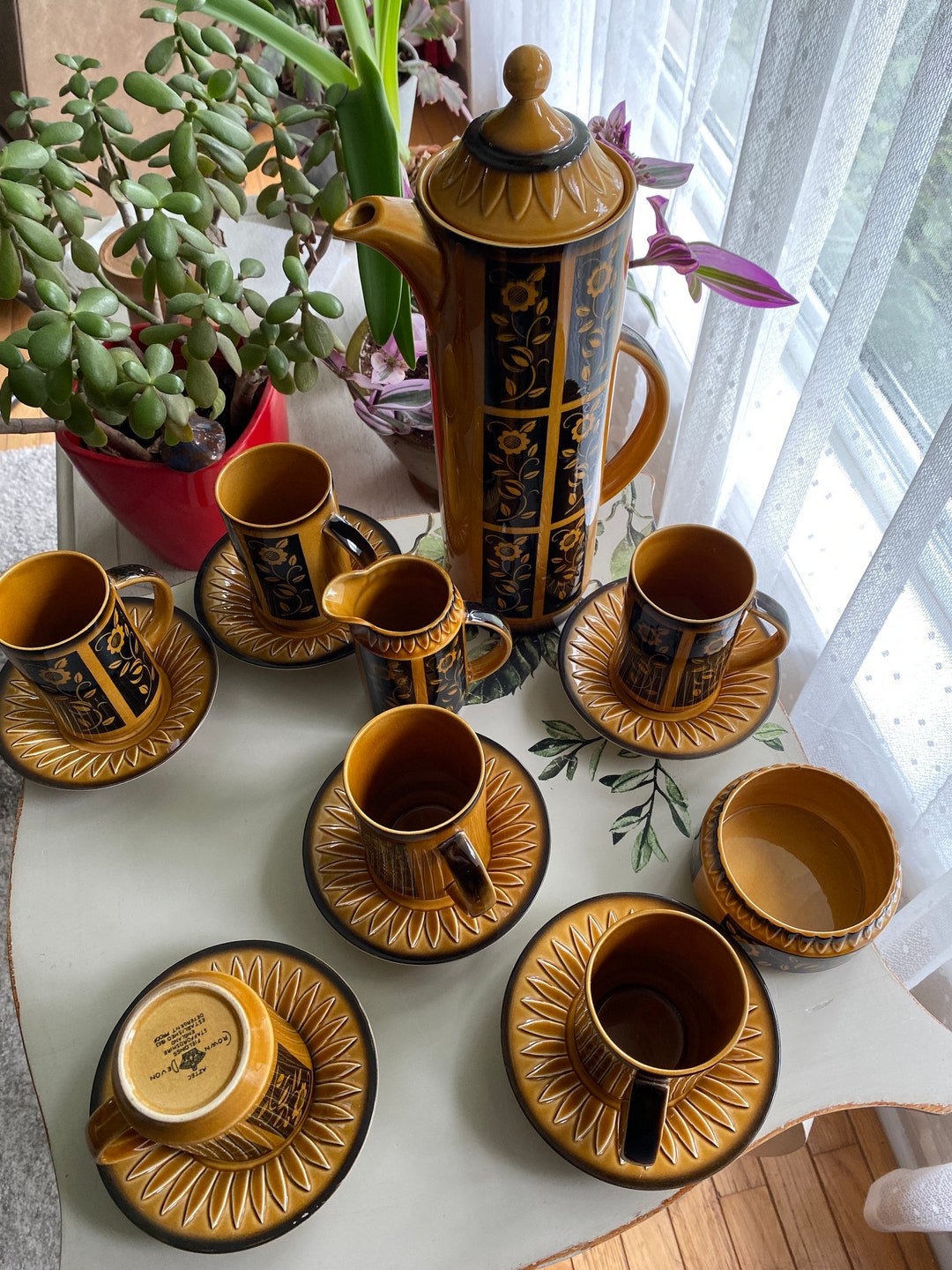 Devon Crown Fieldings Aztec Coffee Set Sunflower MCM - Etsy