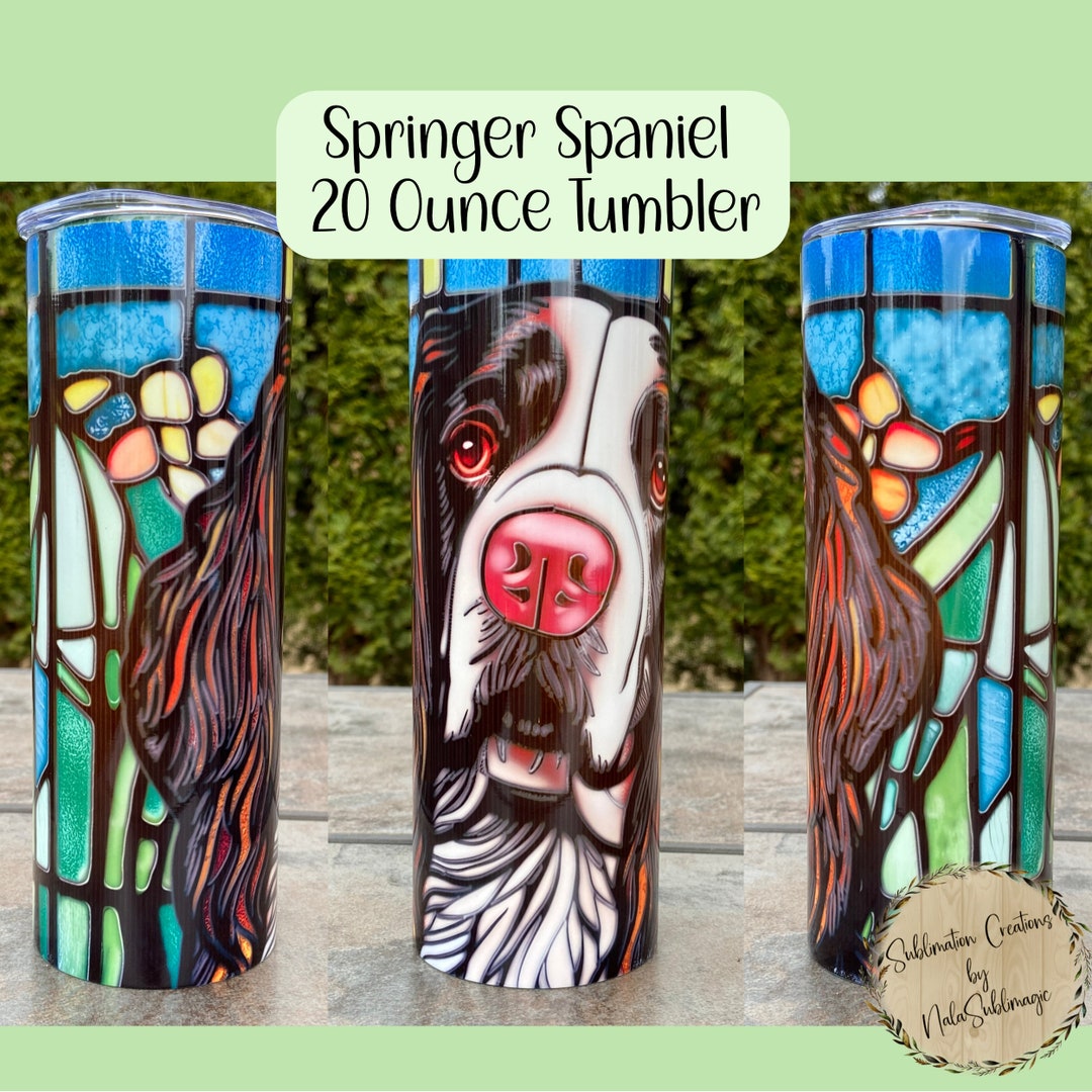 Springer Spaniel Stained Glass Design Flower Background 20 Oz Stainless ...