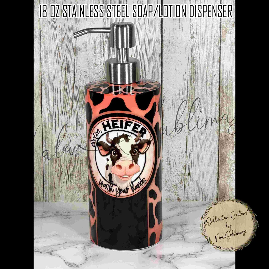 18 Oz Stainless Steel Soap/lotion Dispenser With Cow Print Design - Etsy