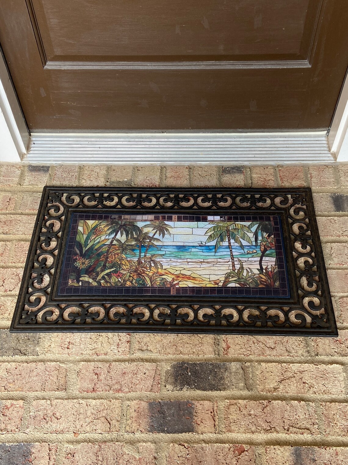 Tropical Palms Mosaic Tile Design Doormat Insert (22"w X 9.8"h ...