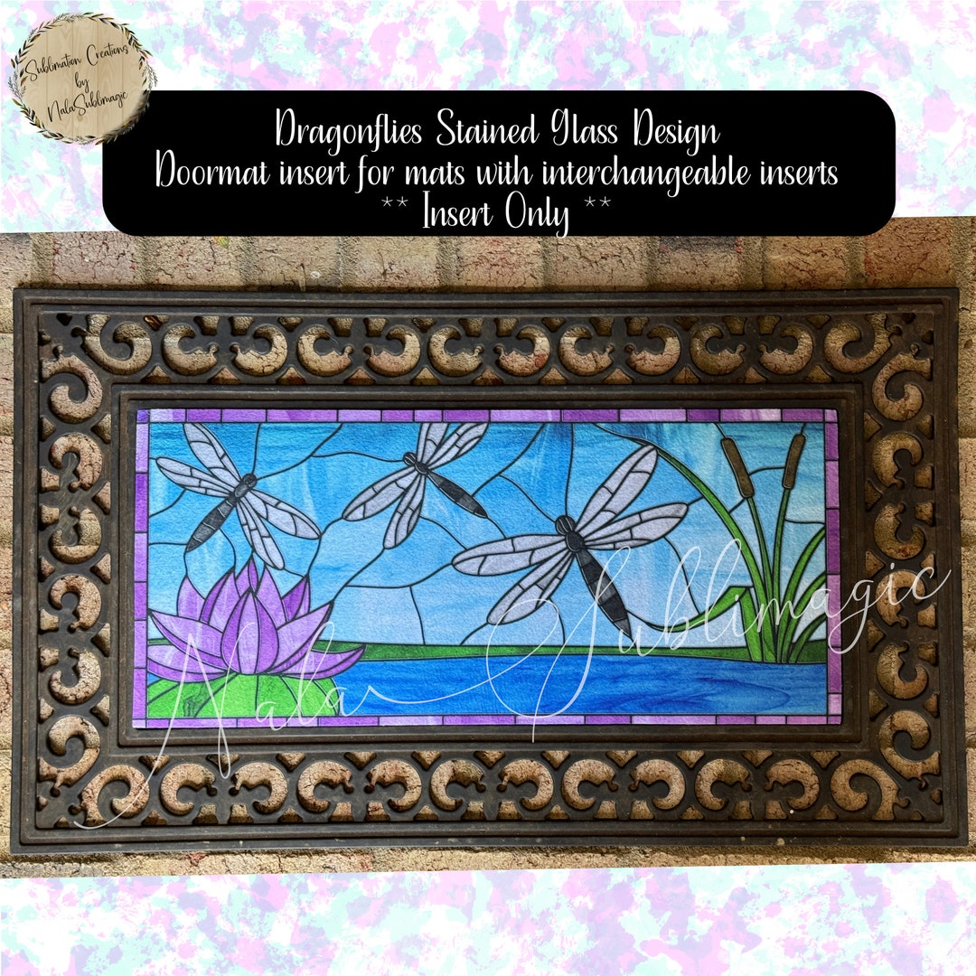 Dragonflies Stained Glass Design Doormat Insert -custom Made Switchable ...