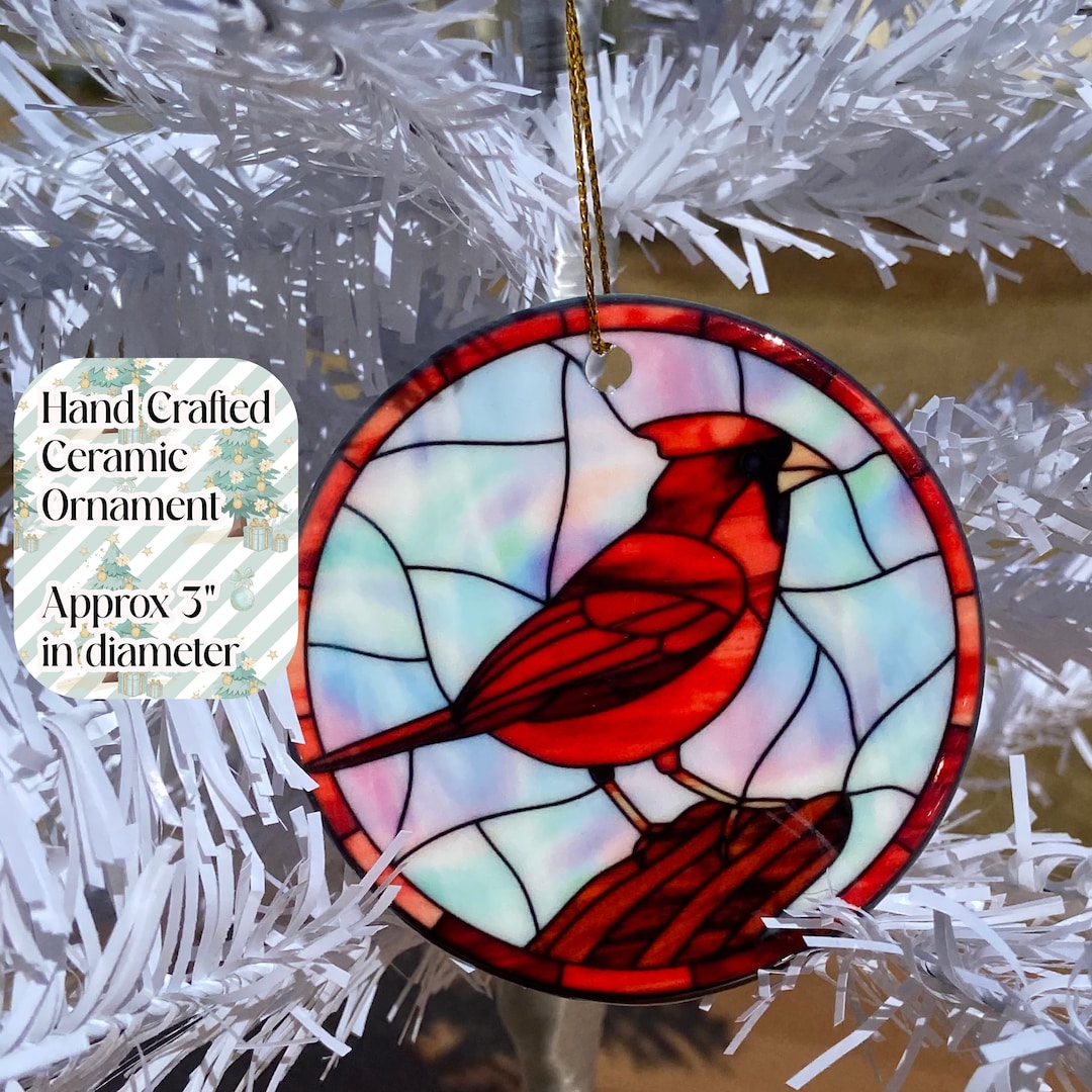 Cardinal Stained Glass Design Hand Crafted Ceramic Christmas - Etsy