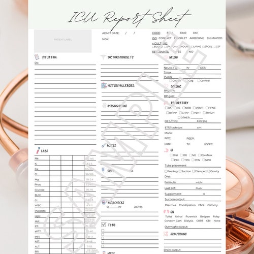 ICU Nurse Report Sheet W/ Lab Chart - Etsy