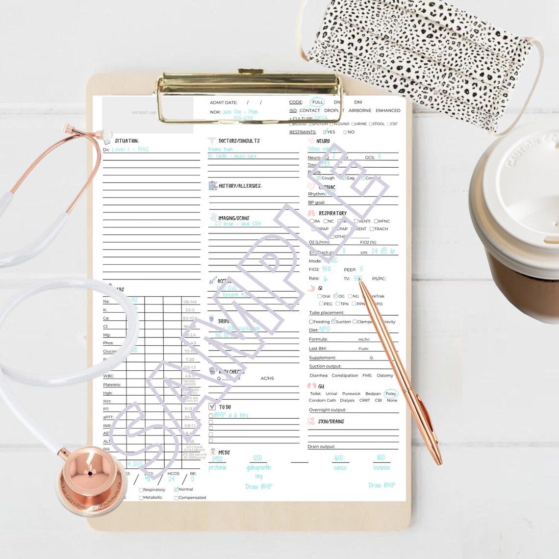 ICU Nurse Report Sheet W/ Lab Chart - Etsy