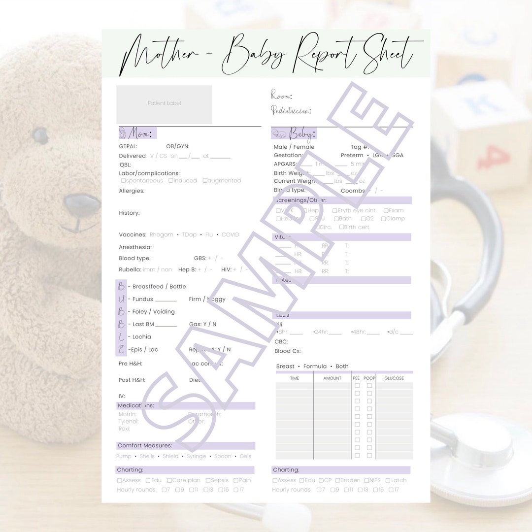 Mother/baby Report Sheet - Etsy