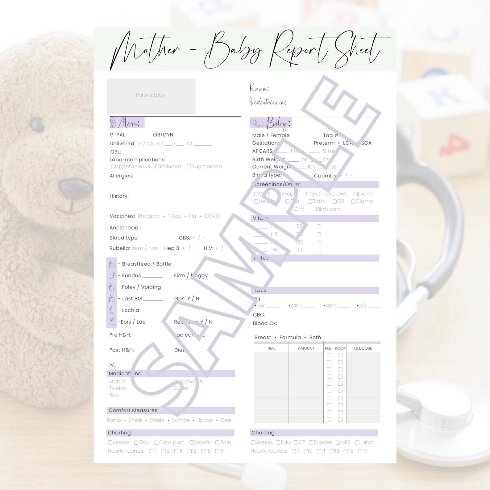 Mother/baby Report Sheet - Etsy