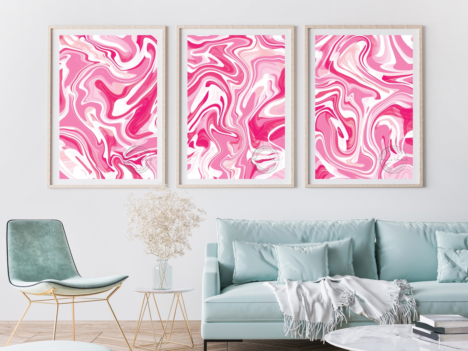 Preppy Wall Art Set of 3, Preppy Room Decor Set of 3, Preppy Paintings ...