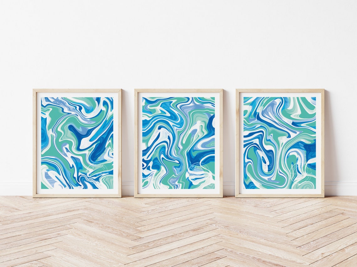 Preppy Wall Art Blue Set of 3, Preppy Room Decor Set of 3 Blue, Dorm ...