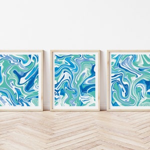 Preppy Wall Art Blue Set of 3, Preppy Room Decor Set of 3 Blue, Dorm ...