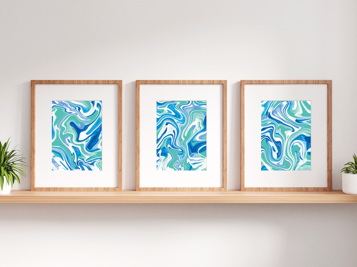 Preppy Wall Art Blue Set of 3, Preppy Room Decor Set of 3 Blue, Dorm ...