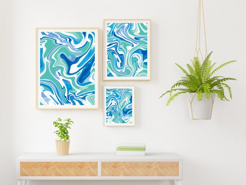 Preppy Wall Art Blue Set of 3, Preppy Room Decor Set of 3 Blue, Dorm ...